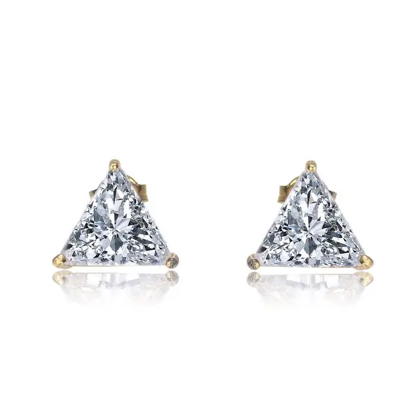 GENEVIVE Sterling Silver Cubic Zirconia Triangle Stud Earrings - Gold