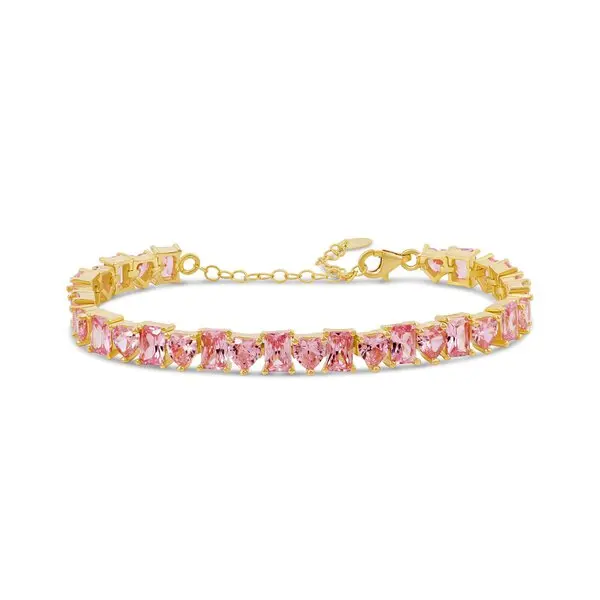SHYMI Gold / Pink Heart And Emerald Shape Tennis Bracelet Pink - Gold/pink