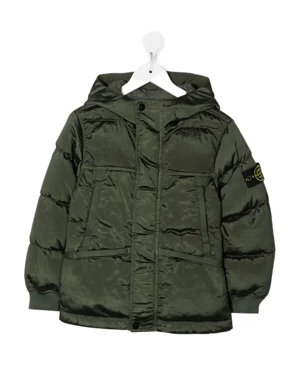 Stone Island Compass-logo Hooded Padded Jacket - Olive Green