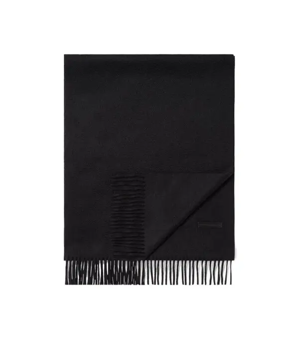 Zegna Logo Patch Fringed Scarf - Black