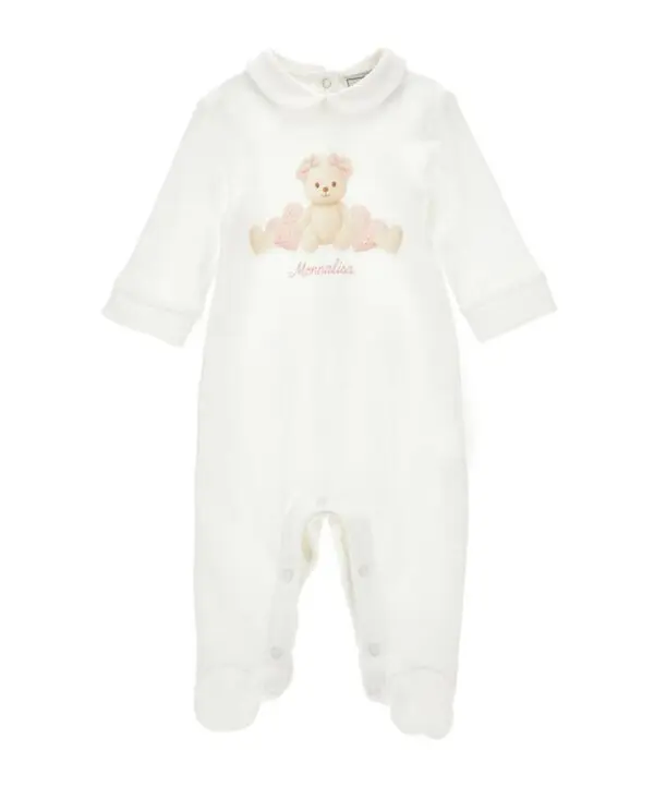 Monnalisa Teddy-bear-print Peter Pan-collar Sleepsuit
