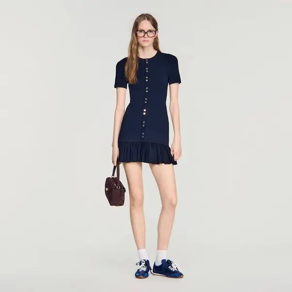 Sandro Mini Knit Dress With Ruffles
