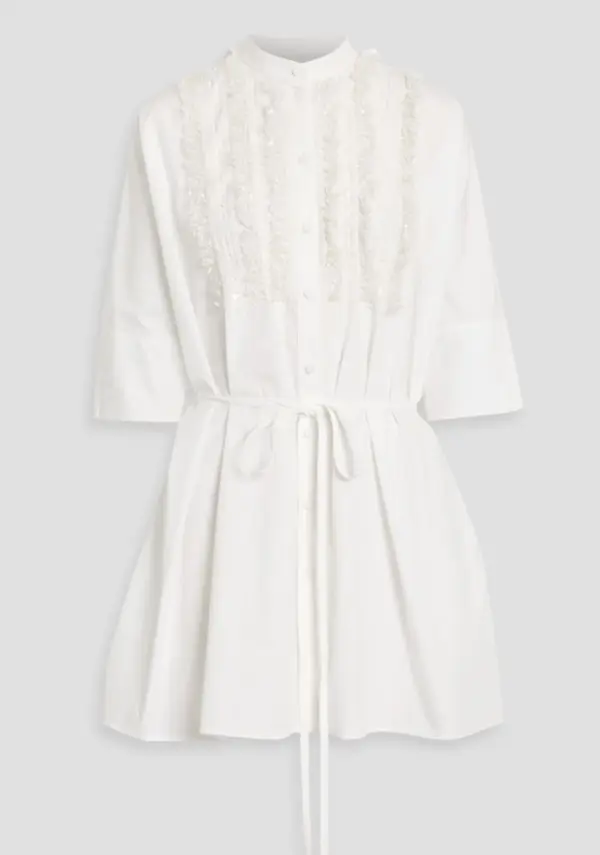 Valentino Garavani Embellished Cotton-poplin Mini Shirt Dress