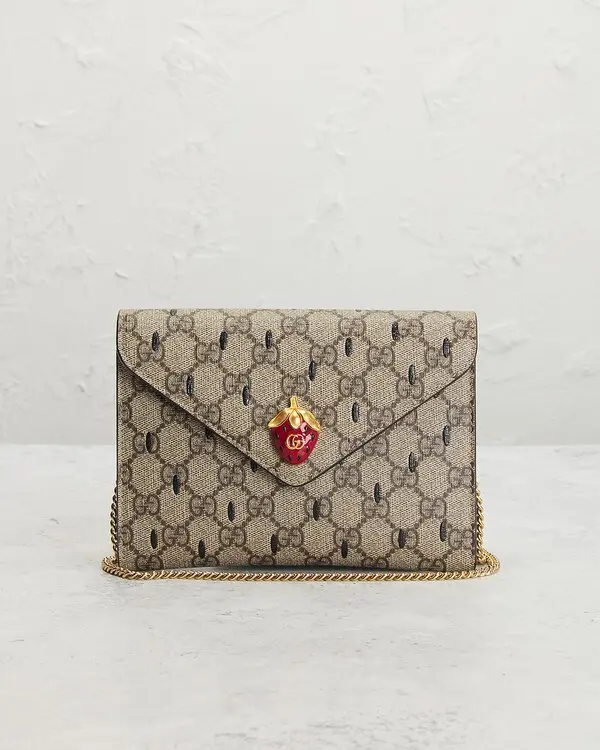FWRD RENEW Gucci Mini Strawberry Wallet On Chain