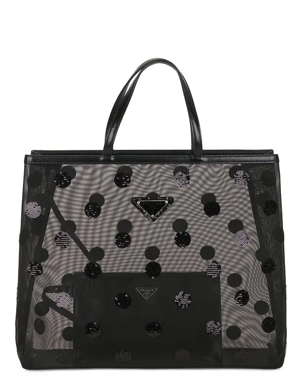FWRD RENEW Prada Polka Dot Sequined Mesh Tote Bag
