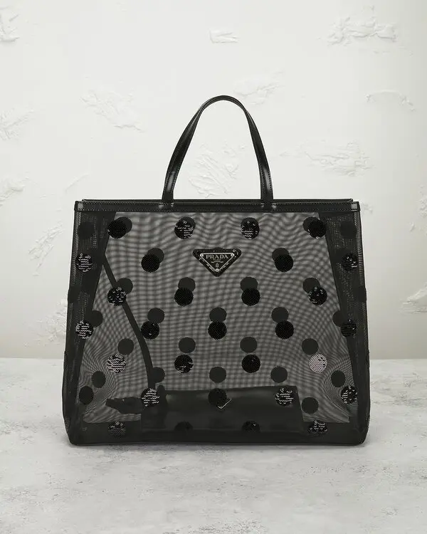 FWRD RENEW Prada Polka Dot Sequined Mesh Tote Bag