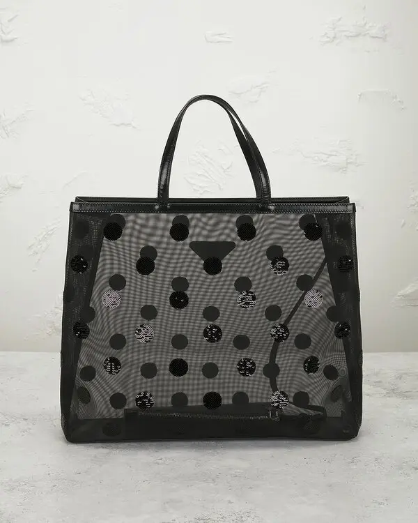 FWRD RENEW Prada Polka Dot Sequined Mesh Tote Bag