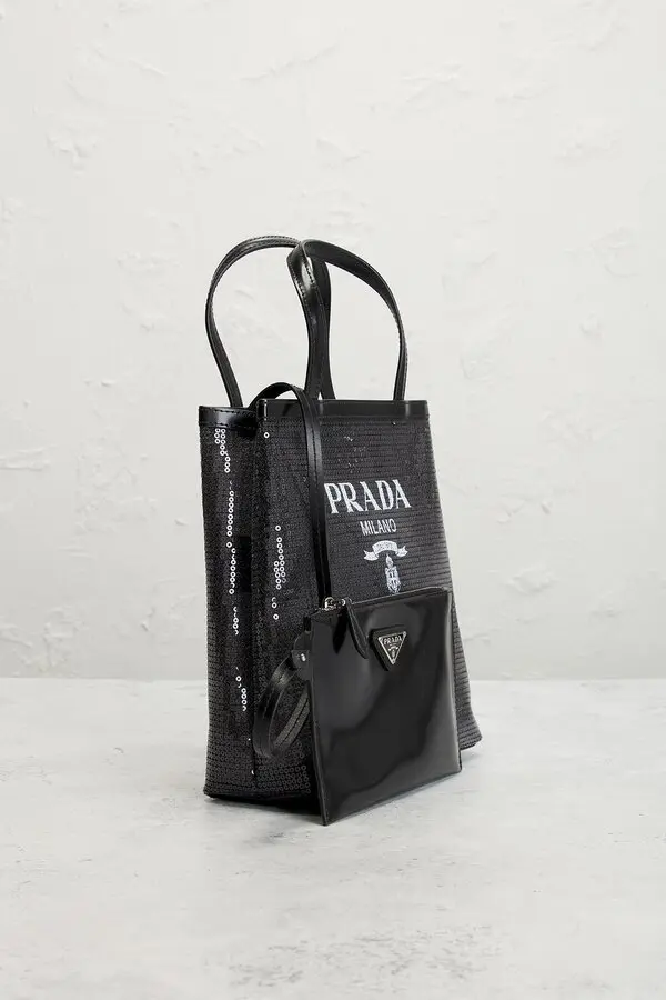 Prada Rete Paillettes Tote Bag - Black