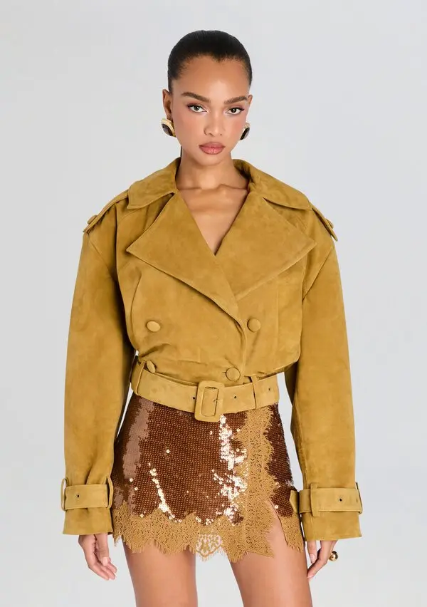 Retrofete Rubee Suede Cropped Trench Coat