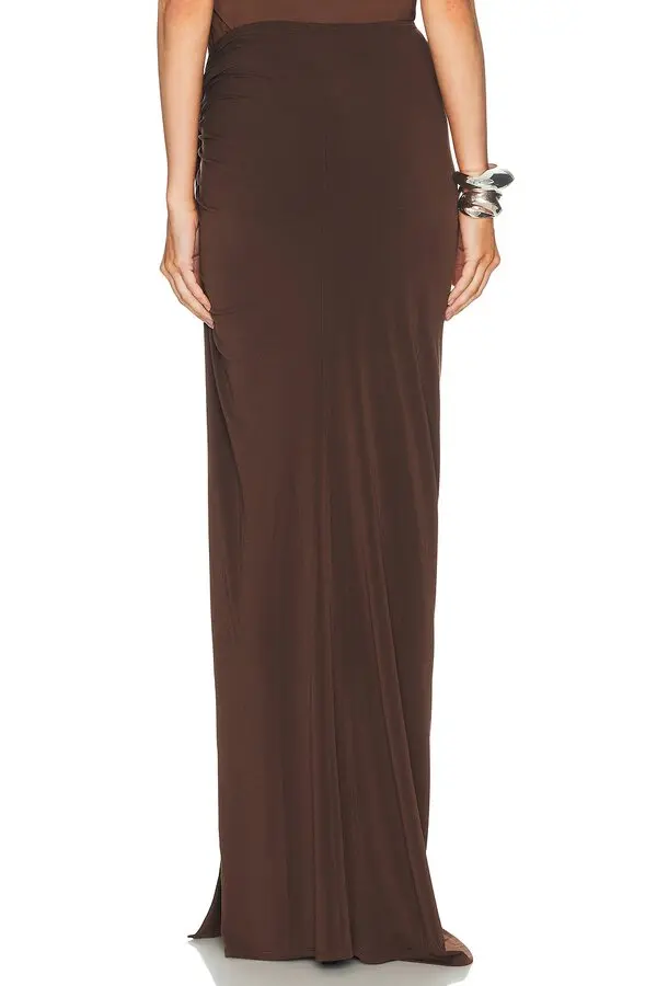SID NEIGUM Floor Length Gathered Belt Skirt In Brown
