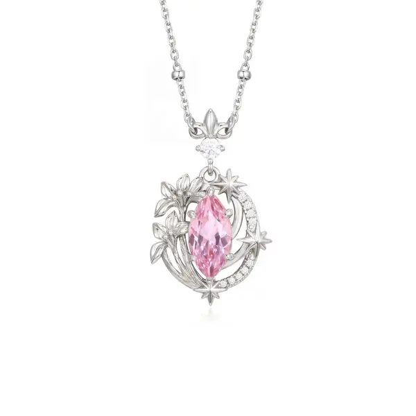 AZURA JEWELRY NEW YORK Astral Bloom Morganite Necklace White Gold Vermeil - Silver