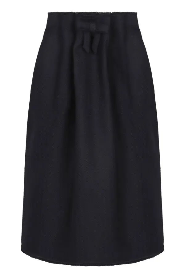 Prada Chevron Wool Midi Skirt With Elastic Waist