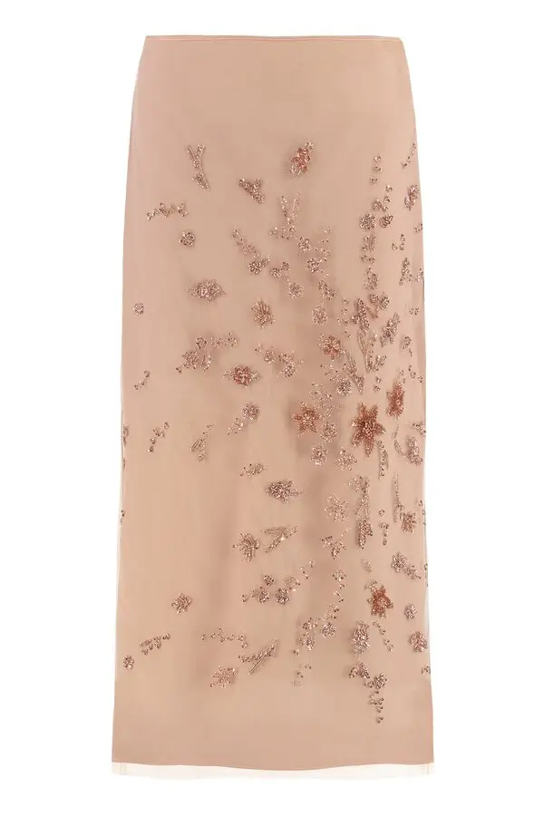Fendi Antiqued Tulle Midi Skirt - Pink
