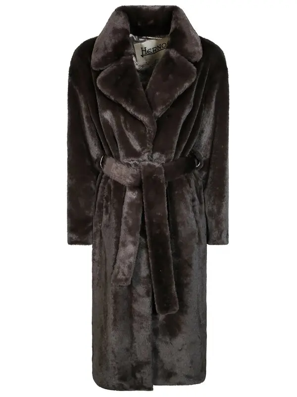 Herno Soft Faux Fur Overcoat - Marrone