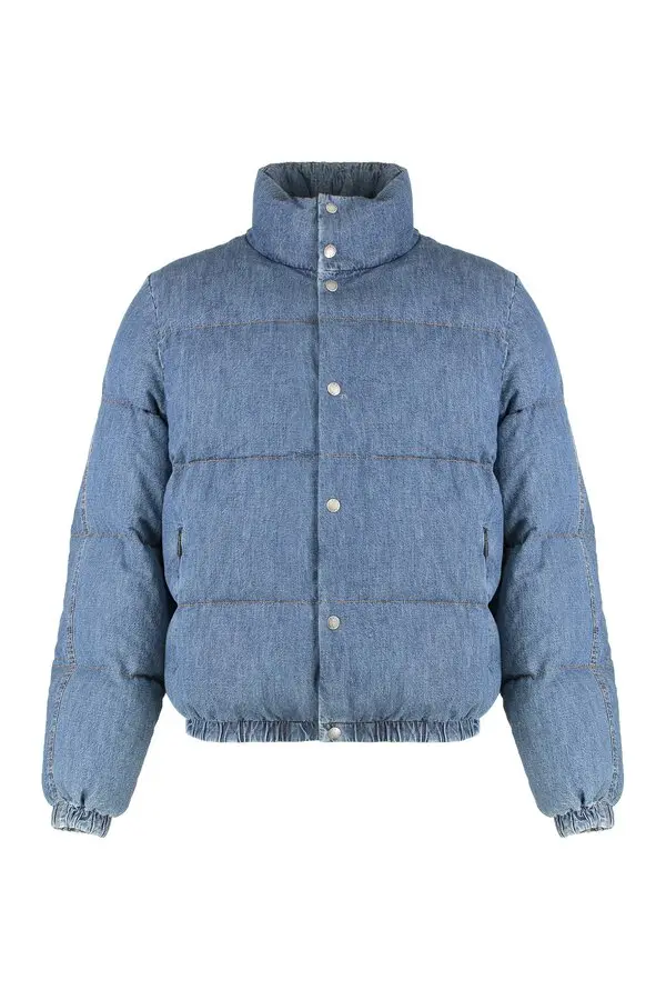 Dolce & Gabbana Quilted Puffer Jacket With Snap Front - Denim