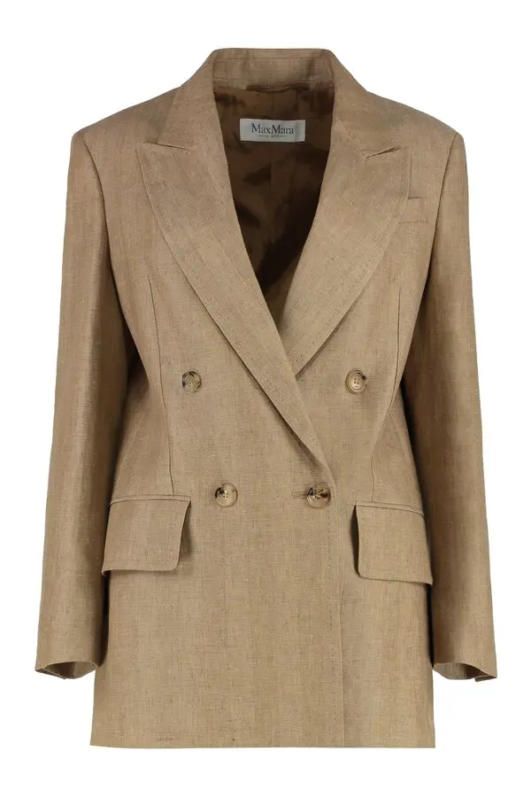 Max Mara Inspired Linen Lapel Jacket With Padded Shoulders And Double Slit Hem