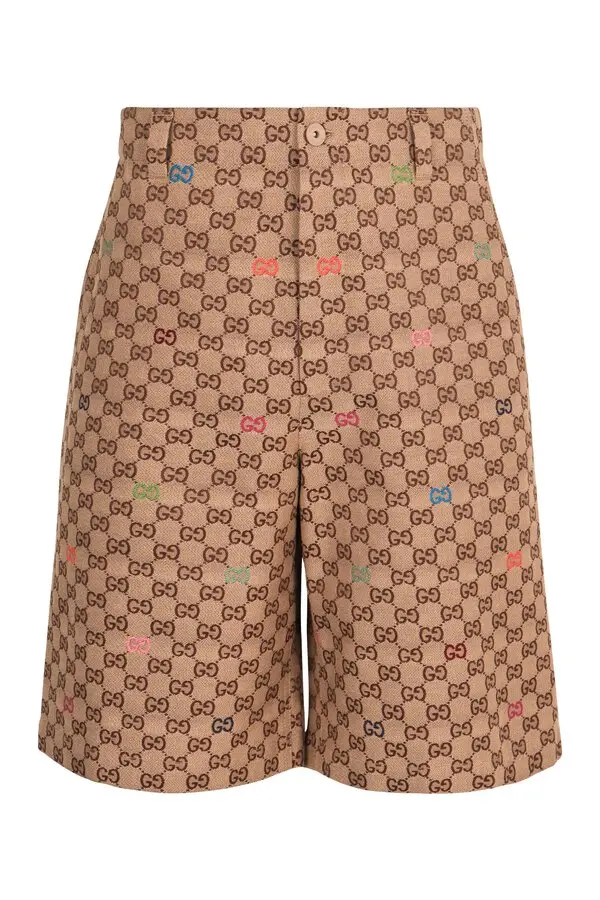 Gucci Gg Motif Fabric Shorts With Multicolor Bows