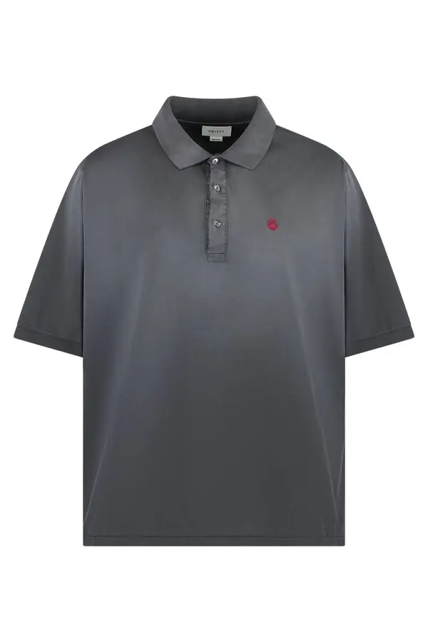 Alexander McQueen Short-sleeve Cotton Polo Shirt With Ribbed Edges And Side-slit Hem