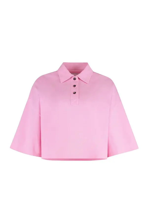 Bottega Veneta Cropped Cotton Piqué Polo Shirt - Pink