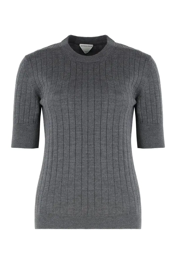Bottega Veneta Ribbed Knit Short-sleeve Sweater - Grey