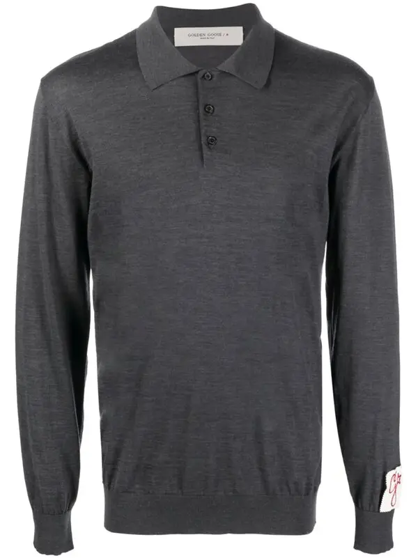 GOLDEN GOOSE Style Wool Long-sleeve Polo Shirt With Four Center Buttons And Double Star Back Size - Grigio