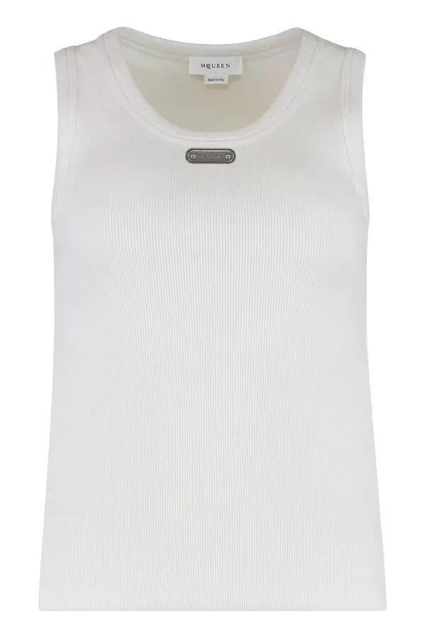 Alexander McQueen Ribbed Cotton Tank Top - White