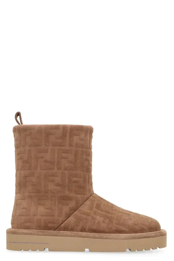 Fendi Ff Embossed Suede Après-ski Mini Ankle Boots - Brown