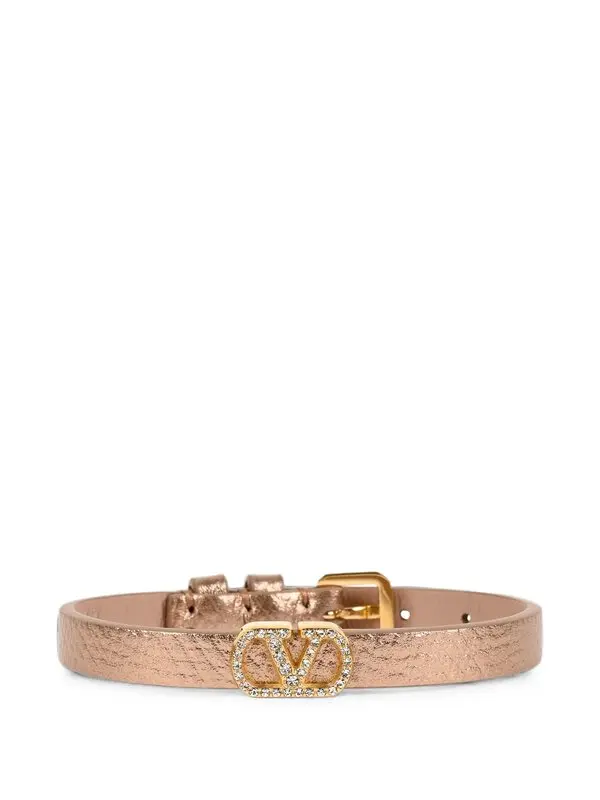 Valentino Garavani Adjustable Laminated Leather Strap With Double Loop And Swarovski Crystals - Rosa
