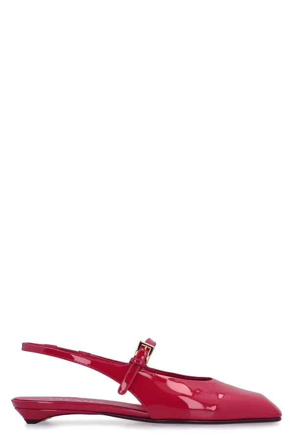 Prada Patent Leather Slingback Ballet Flats With Ankle Strap