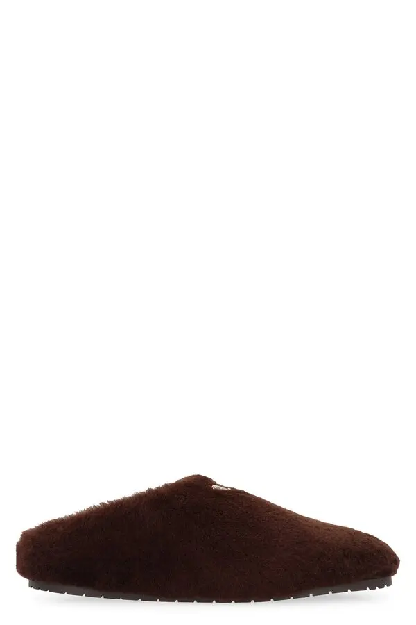 Prada Sheepskin Sabot With Enamel Triangle Logo - Brown
