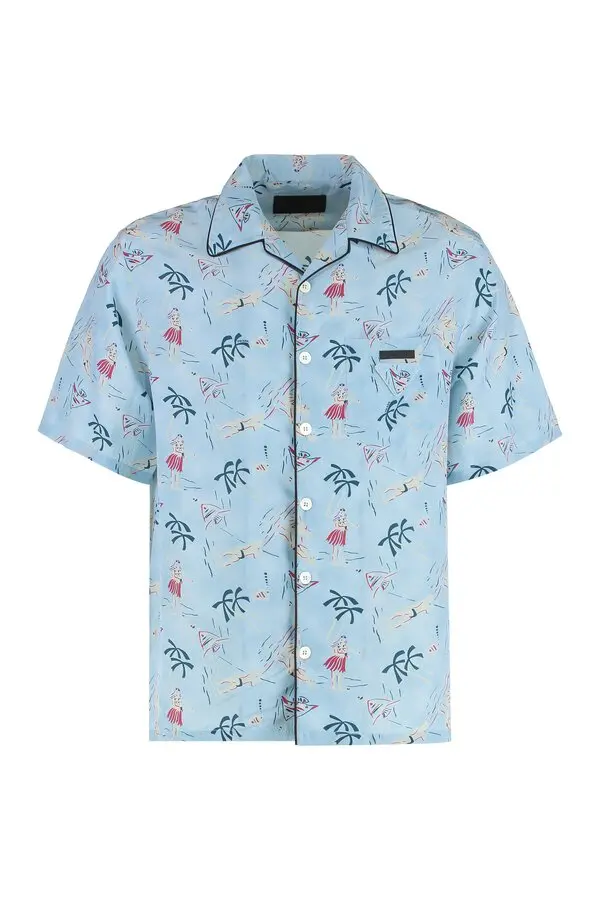 Prada Printed Viscose Silk-blend Shirt With Front Pocket