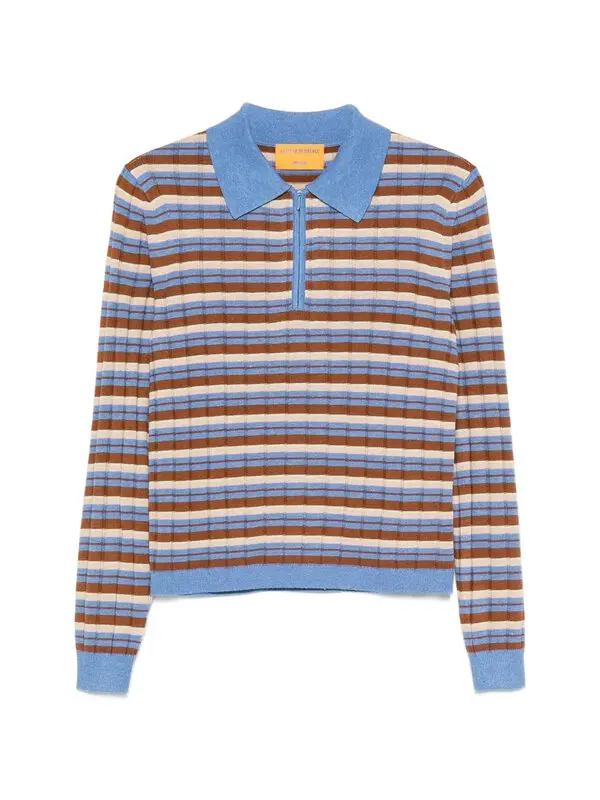 Guest In Residence Rib-knit Striped Zip-front Pullover