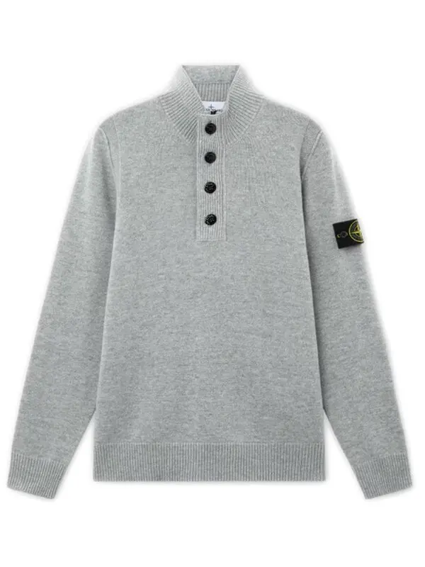 Stone Island Ribbed Wool Sweater With Stand-up Collar And Zip Closure