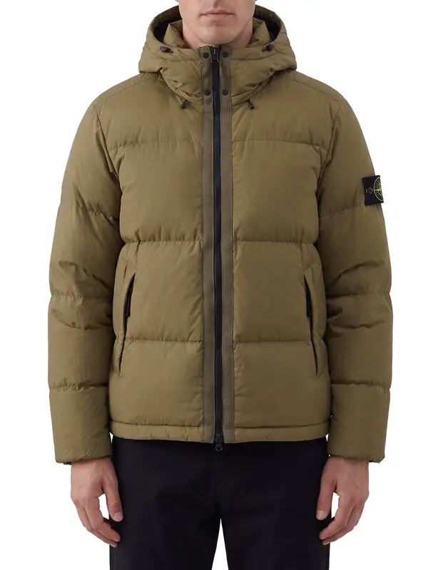 Stone Island Zip Up Hooded Down Utility Field Jacket - Militgreen