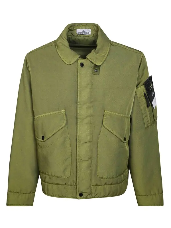 Stone Island Zip Up Hooded Down Utility Field Jacket - Verde