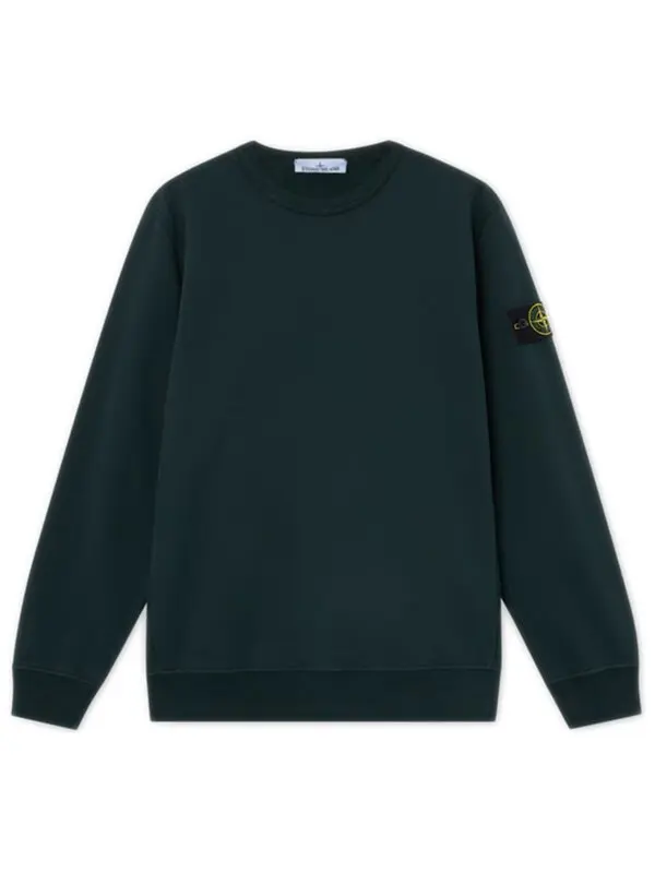Stone Island Crewneck Sweatshirt With Left Sleeve Badge & Fleece Lining