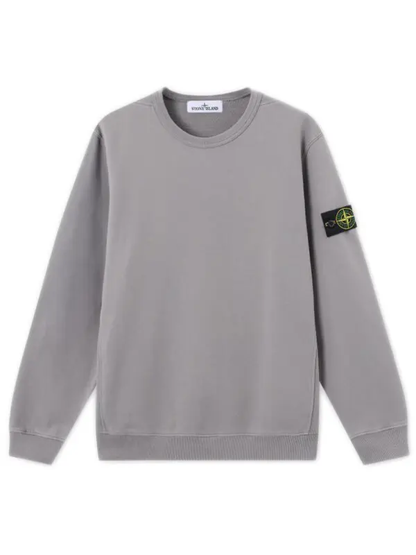 Stone Island Fleece-lined Cotton Crewneck Sweatshirt With Left Sleeve Badge - Grigio