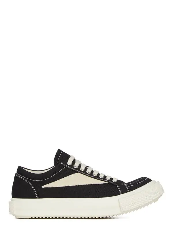 Rick Owens Ankle-high Vintage Sneaker In Overdyed Denim And Suede With Shark-tooth Sole - Nero