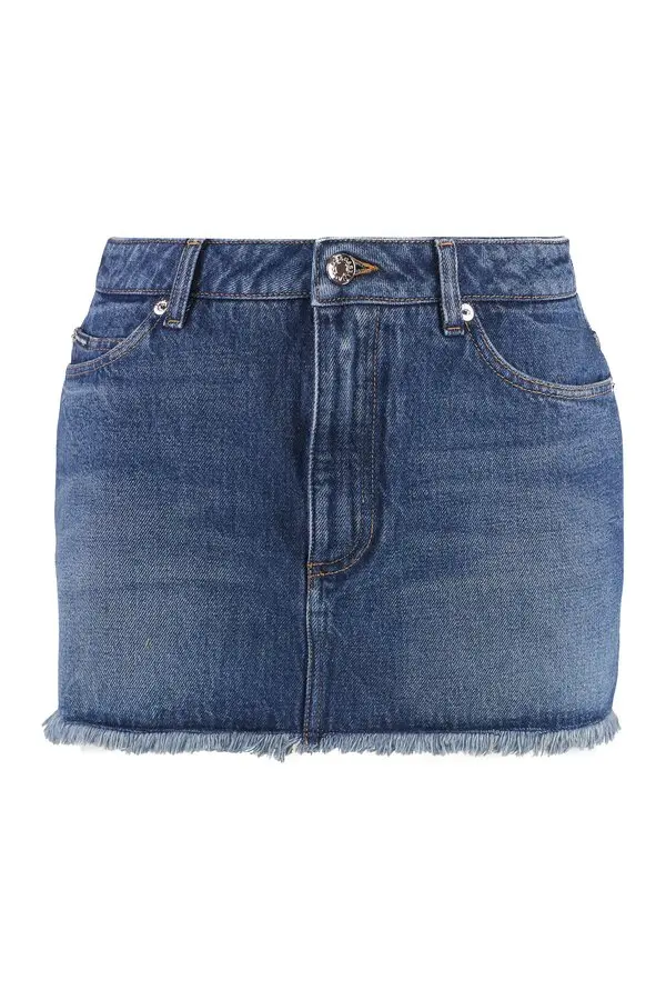 Dolce & Gabbana Mini Skirt With Rivets And Frayed Hem