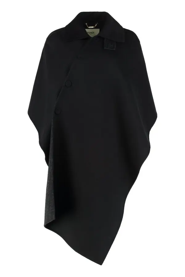 Fendi Wool Cape With Enveloping Volume And Frog Collar