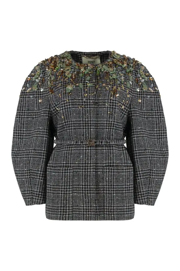 Fendi Embellished Wool Tweed Cocoon Jacket
