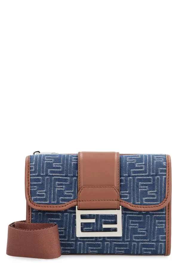 Fendi Baguette Double Mini Handbag With Adjustable Strap - Denim