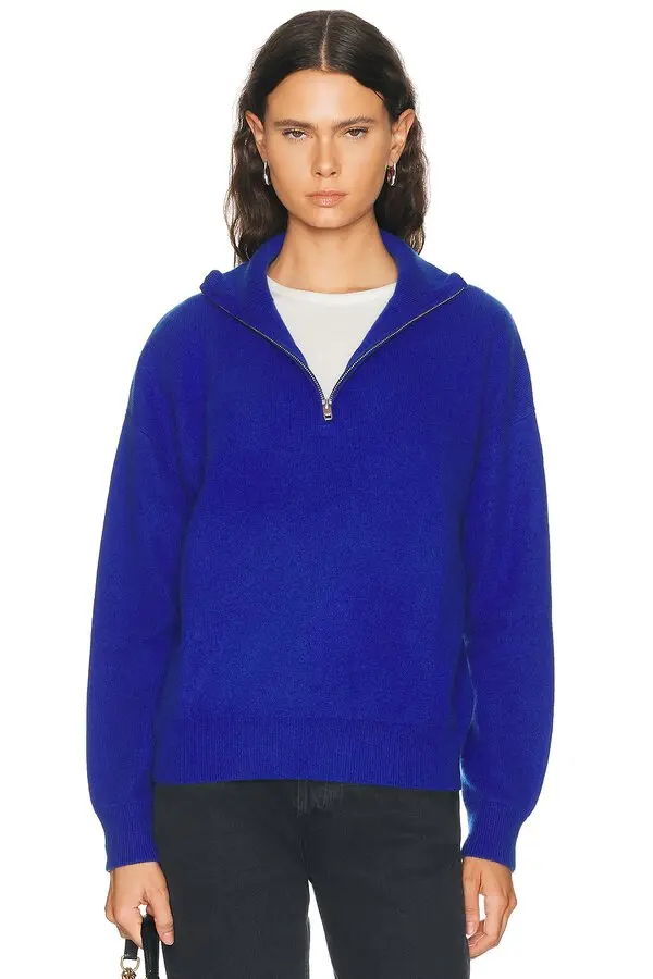 Staud Hudson Cashmere Quarter Zip Sweater - Cobalt