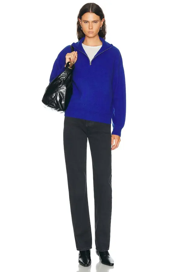Staud Hudson Cashmere Quarter Zip Sweater - Cobalt