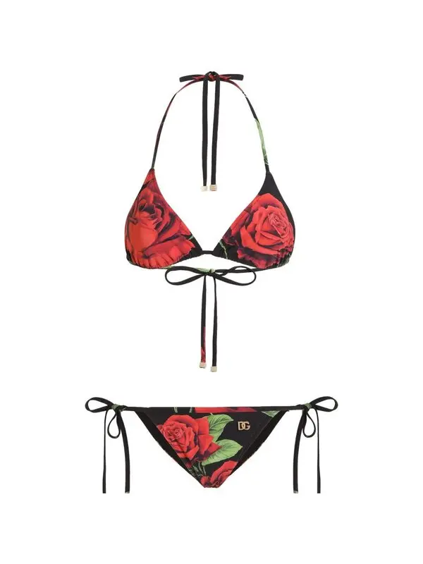 Dolce & Gabbana Rose Print Triangle Bikini Set
