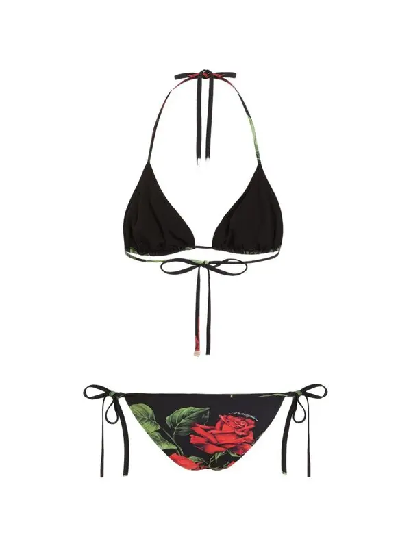 Dolce & Gabbana Rose Print Triangle Bikini Set