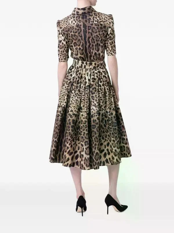 Dolce & Gabbana Leo-print Poplin Shirt Dress - Brown