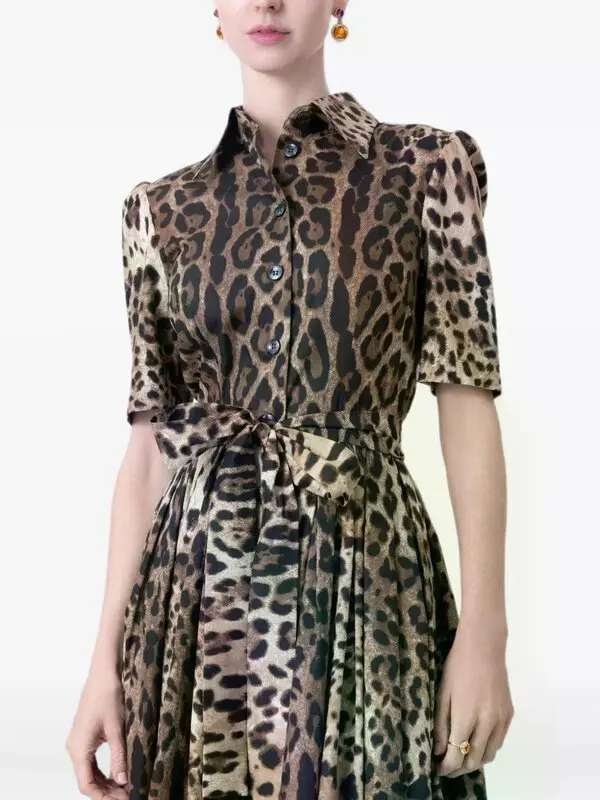 Dolce & Gabbana Leo-print Poplin Shirt Dress - Brown
