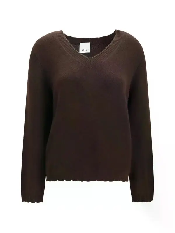 ALLUDE V-neck Ribbed-trim Sweater
