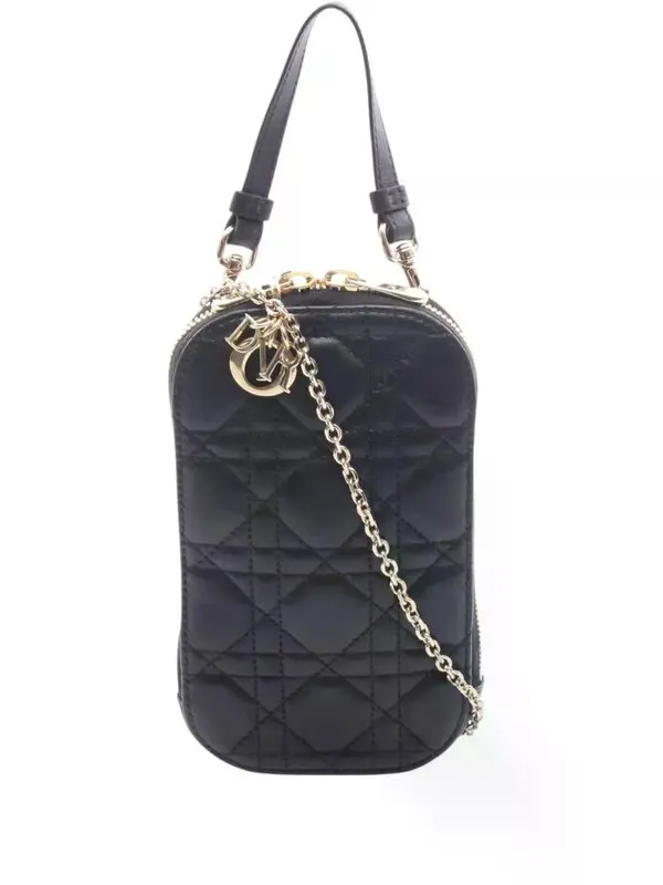 Dior 2000-2026 Lambskin Cannage Lady Call In Phone Holder Satchel - Black